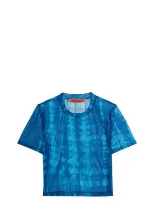 SIMONMILLER Cropped Printed Stretch-mesh T-shirt - Royal Blue