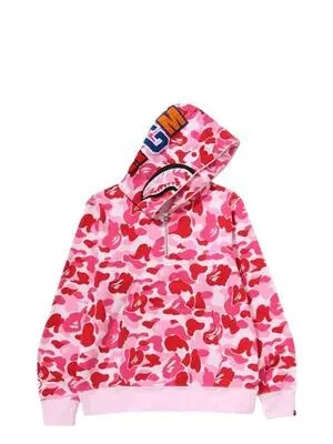 A BATHING APE Abc Camo Shark Half Zip Pullover Hoodie - Pink