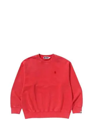 A BATHING APE Garment Dye One Point Relaxed Fit Crewneck Sweatshirt - Red