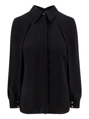 Elisabetta Franchi Viscose Shirt With Gold Metal Button - Black