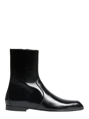 Khaite Colt Glazed Leather Ankle Boots - Black
