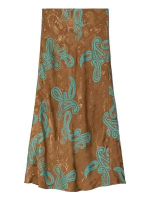 Tory Burch Satin Paisley Skirt - Aqua Stone/smoked Peppercorn