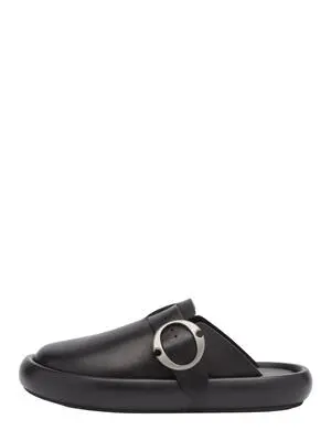 Alexander McQueen Leather Clog With Silver Metal Buckle - Black/silver