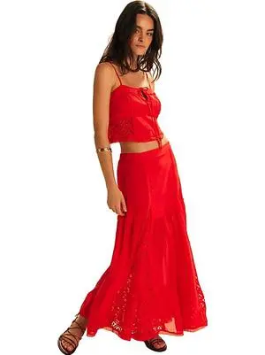 Free People Aimee Lace Skirt Set - Red Convertible