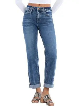 HINT OF BLU Cuffed Mid Rise Boyfriend Jeans - Western Blue