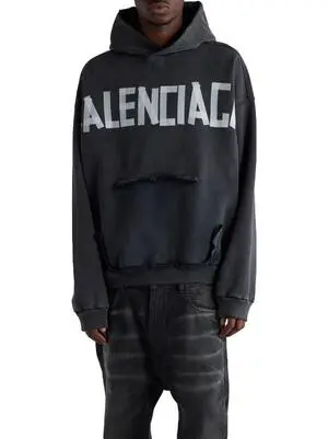 Balenciaga Tape Type Fit Fleece Hoodie - Faded Washed Black