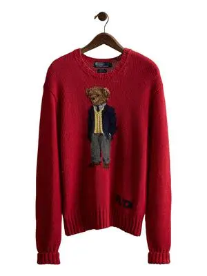 Ralph Lauren 2001 Hand-knit Polo Bear Sweater - Red