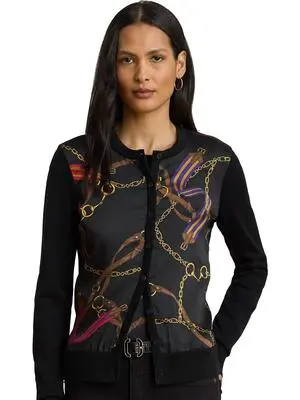 Ralph Lauren Belting-print Cotton-blend Cardigan - Black Multi