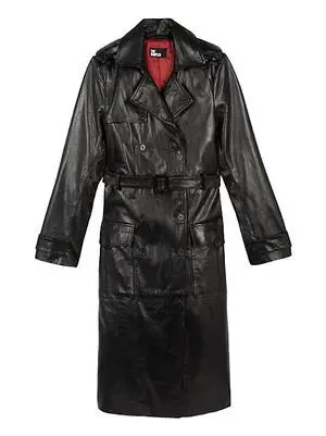 The Kooples Notched-lapel Leather Coat With Belt - Black
