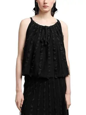 Emporio Armani Sleeveless Tent Top With Ruffle Detail - Black