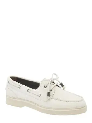 Brunello Cucinelli Sail Monili Trim Boat Shoe - Bianco Ottico