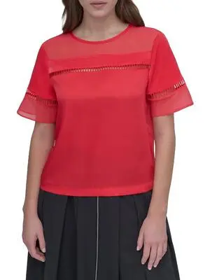 Dkny Ladder Embroidery Short Sleeve Shirt - Watermelon