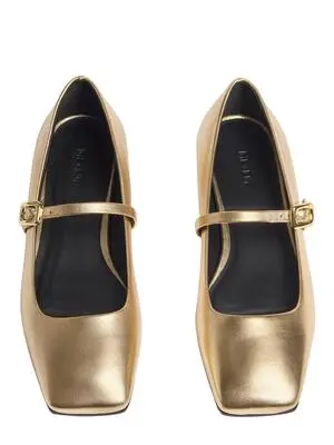 ME+EM Refined Square Toe Ballerina Flat - Gold