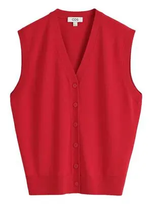 Cos V-Neck Merino Wool Waistcoat Red