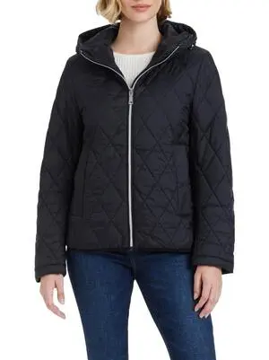 Vince Camuto Vince Camuto Water-Resistant Hooded Quilted Jacket Black