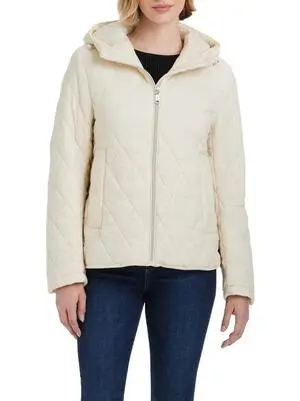 Vince Camuto Water-resistant Hooded Quilted Jacket - Bone