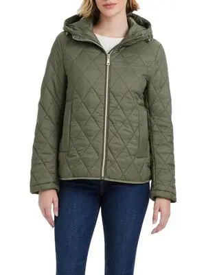 Vince Camuto Water-resistant Hooded Quilted Jacket - Light Olive
