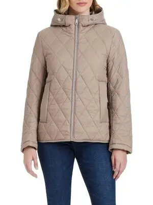 Vince Camuto Water-resistant Hooded Quilted Jacket - Taupe