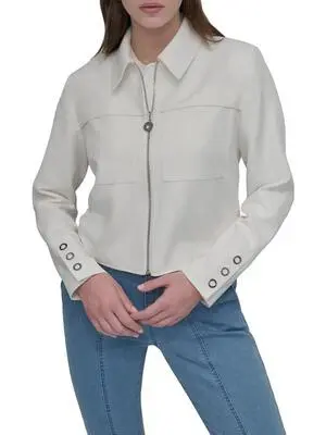 Dkny DKNY Grommet-Sleeve Trucker Jacket Ivory