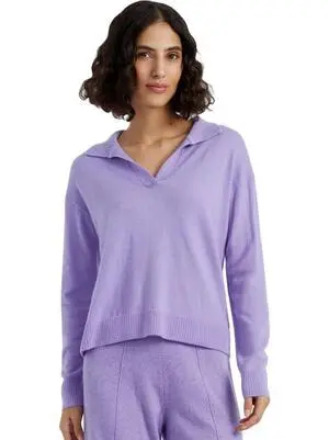 Chinti & Parker Wool Cashmere Blend V-Neck Collared Sweater Lilac Melange