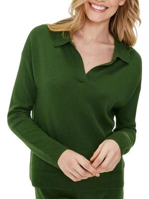 Chinti & Parker Wool Cashmere Blend V-Neck Collared Sweater Moss