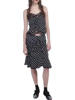 Anna Sui Polka Dot Ruched Skirt - Black Multi