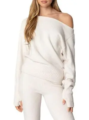 EDIKTED Asymmetric Long-sleeve Top - Cream