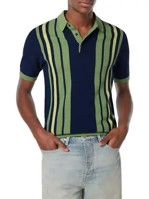Scotch & Soda Stripe Textured Cotton Knit Polo - Atlantic Blue