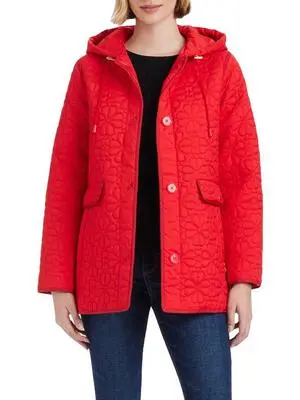 Kate Spade New York Spade Floral Quilted A-line Jacket - Classic Red