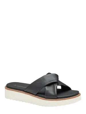 Johnston & Murphy Mitzi Knot Platform Wedge Slides - Black Glove Leather