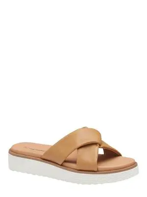 Johnston & Murphy Mitzi Knot Platform Wedge Slides - Tan Glove Leather