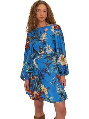Farm Rio Surreal Flowers Wrap Mini Dress - Blue Surreal Flowers