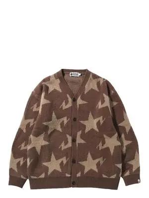 A BATHING APE Sta Pattern Relaxed Fit Knit Cardigan - Beige