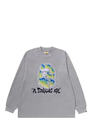 A BATHING APE Gradient Ape Head Oversized Long-sleeve Tee - Grey