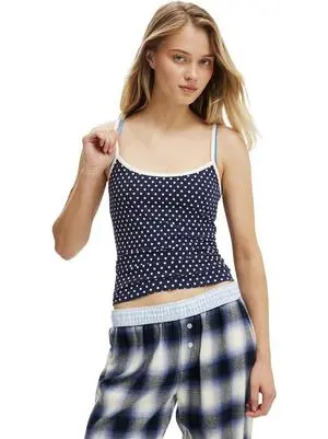 Cotton:on Peached Jersey Longline Tank Navy Vision Stacy Polka Dots