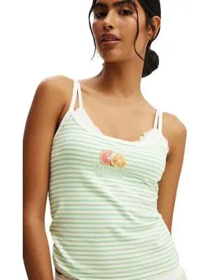 Cotton:on Peached Jersey Longline Tank White Spring Greenstripe