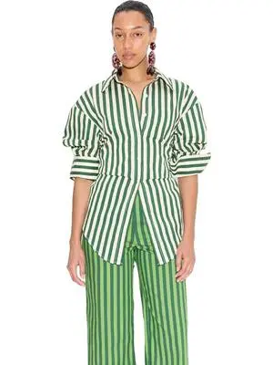SIMONMILLER Loch Striped Poplin Shirt - Gummy Green/ecru Stripe