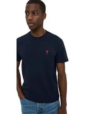 Ami Adc Classic Fit Red Logo Tee - Night Blue
