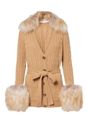 VALENTINO Valentino Shearling-Trimmed Cashmere Cardigan