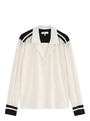 FRAME Striped Trim Silk Shirt - Cream