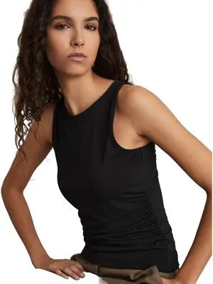 REISS Madelynne Ruched-side Jersey Top - Black