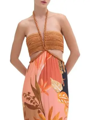 PatBO Bananier Rope Trim Maxi Dress - Peach