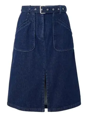 Dries Van Noten Belted Denim Midi Skirt - Blue
