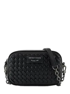 Emporio Armani Interwoven Leather Camera Case - Black