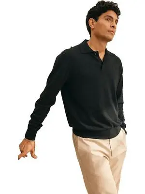Velvet By Graham & Spencer Matteo Cotton Linen Sweater Polo - Black