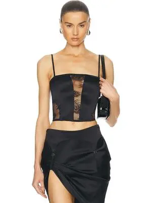 FLEUR DU MAL Silk And Bouquet Lace Corset Top - Black