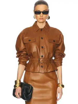 Saint Laurent Belted Leather Jacket - Marron Glace