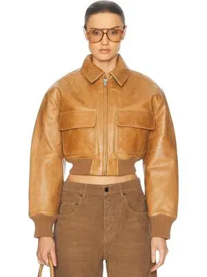 HELSA The Leather Bomber Jacket - Saddle Brown