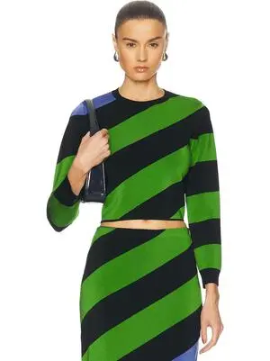 Carolina Herrera Long Sleeve Cropped Top - Lawn Green Multi