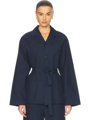 OURS THE BRAND The Camicia Robe Top In Navy - Blu Marino